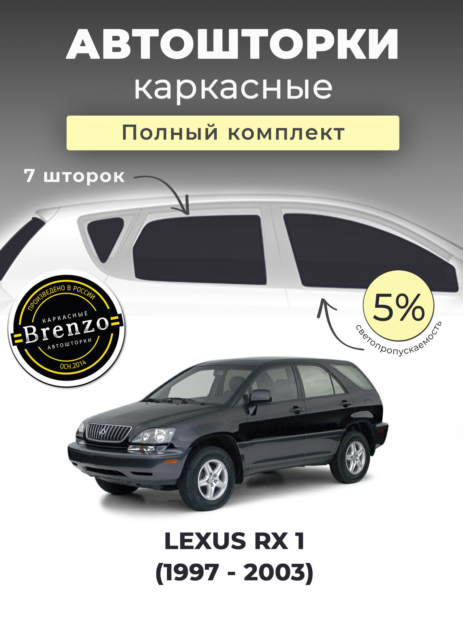 Каркасные шторки LEXUS RX 1 (1997 - 2003) полный комплект 5%, сетки от солнца в машину