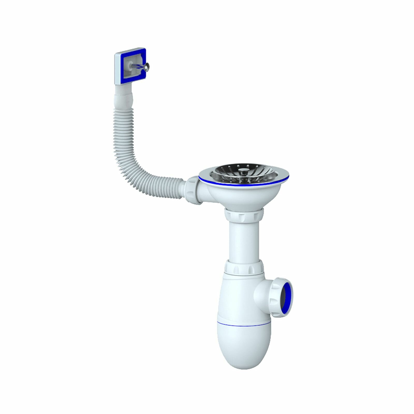 Сифон Unicorn для мойки, выпуск 3 1/2", прямоугольный перелив, 1 шт B410P