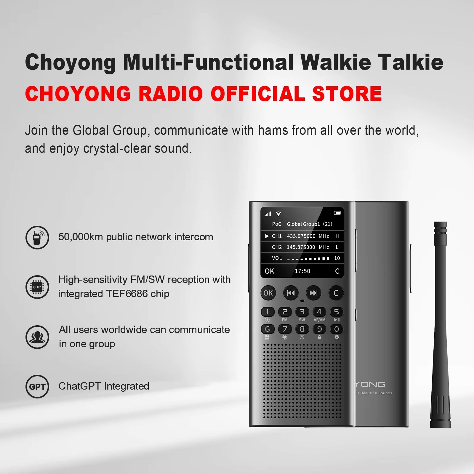 Радио Choyong WT2 Портативная многофункциональная магнитола FM/MW/SW — фото 1