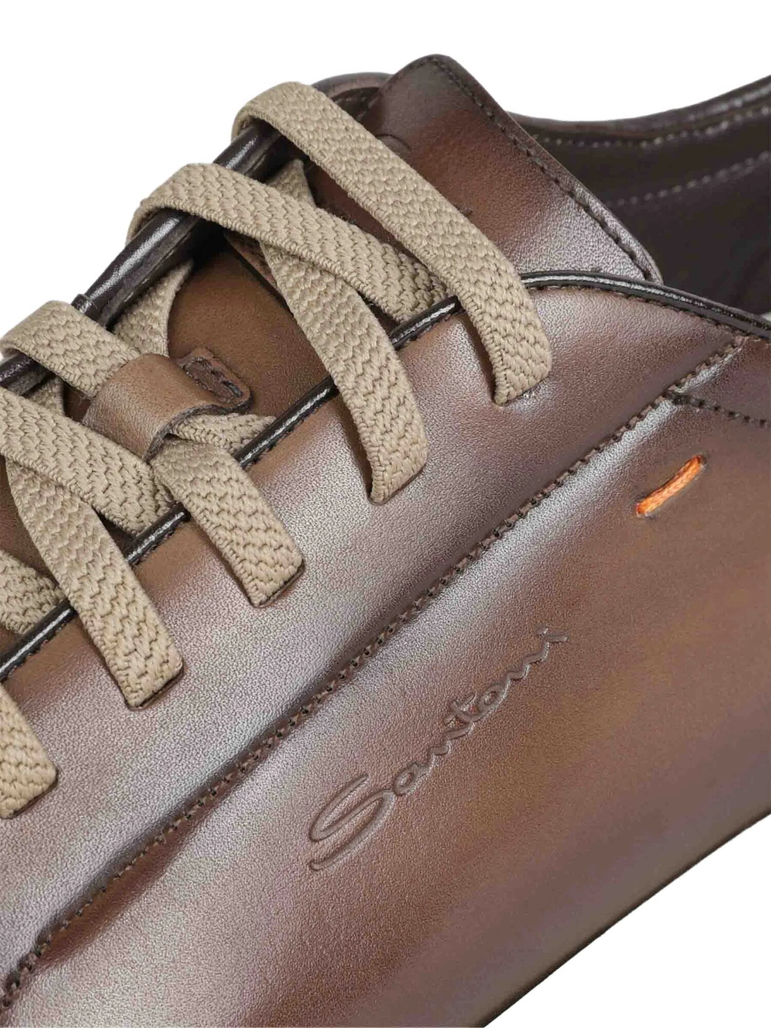 Кроссовки Santoni Logo-debossed leather sneakers, размер 41, коричневый — фото 1