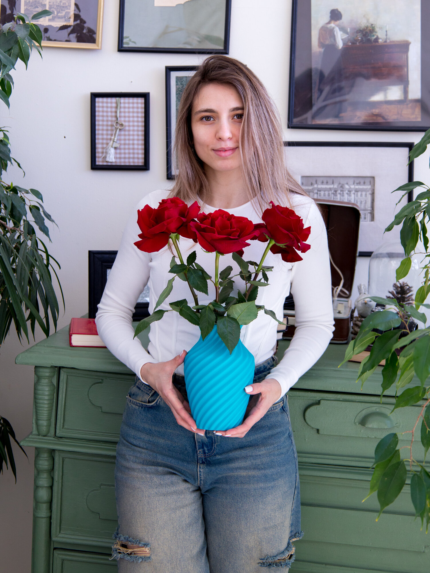 Ваза Спираль, для цветов и сухоцветов , экологичный пластик, цвет Тиффани, высота 20 см
