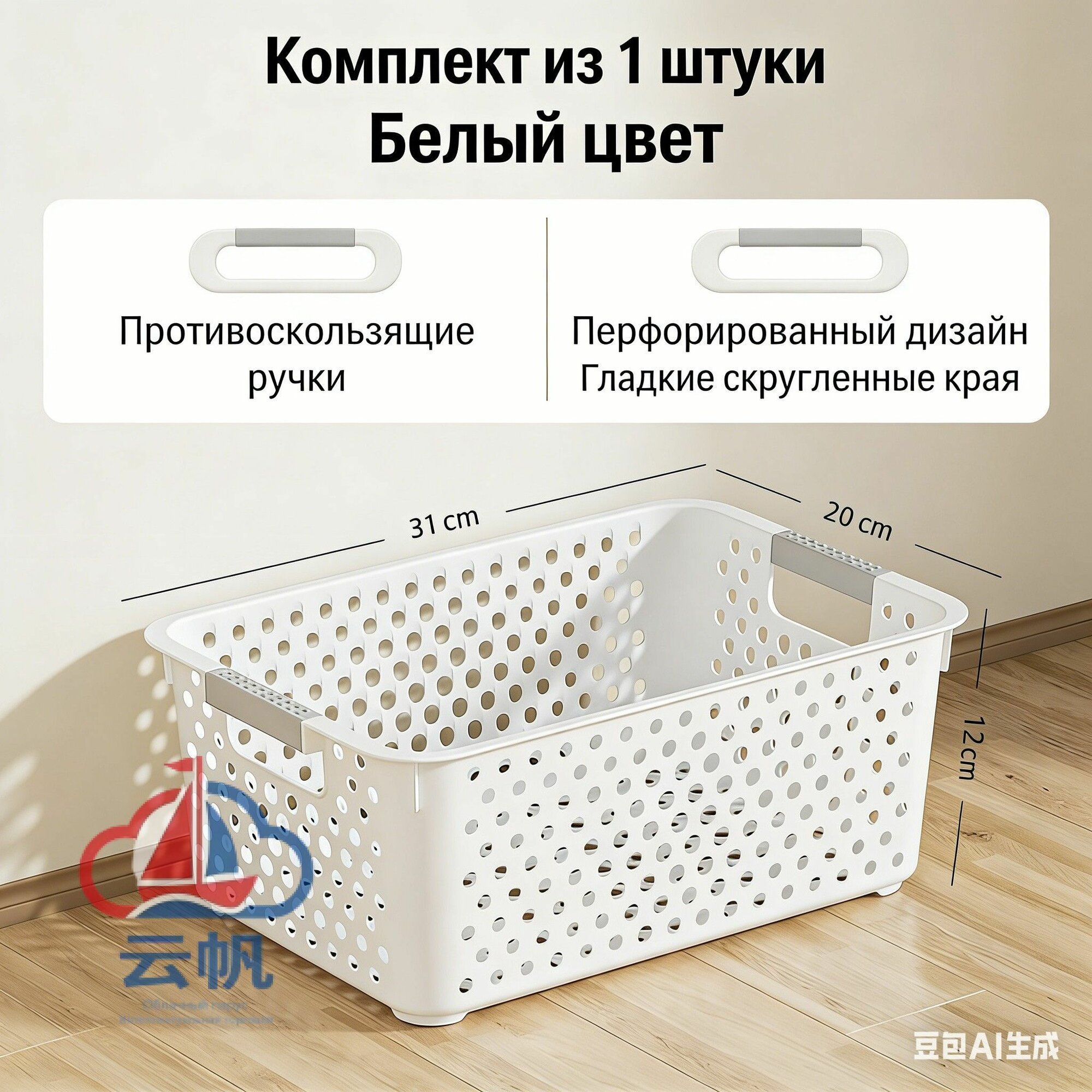 Корзина для хранения длина 31 см, ширина 20 см, высота 12 см.