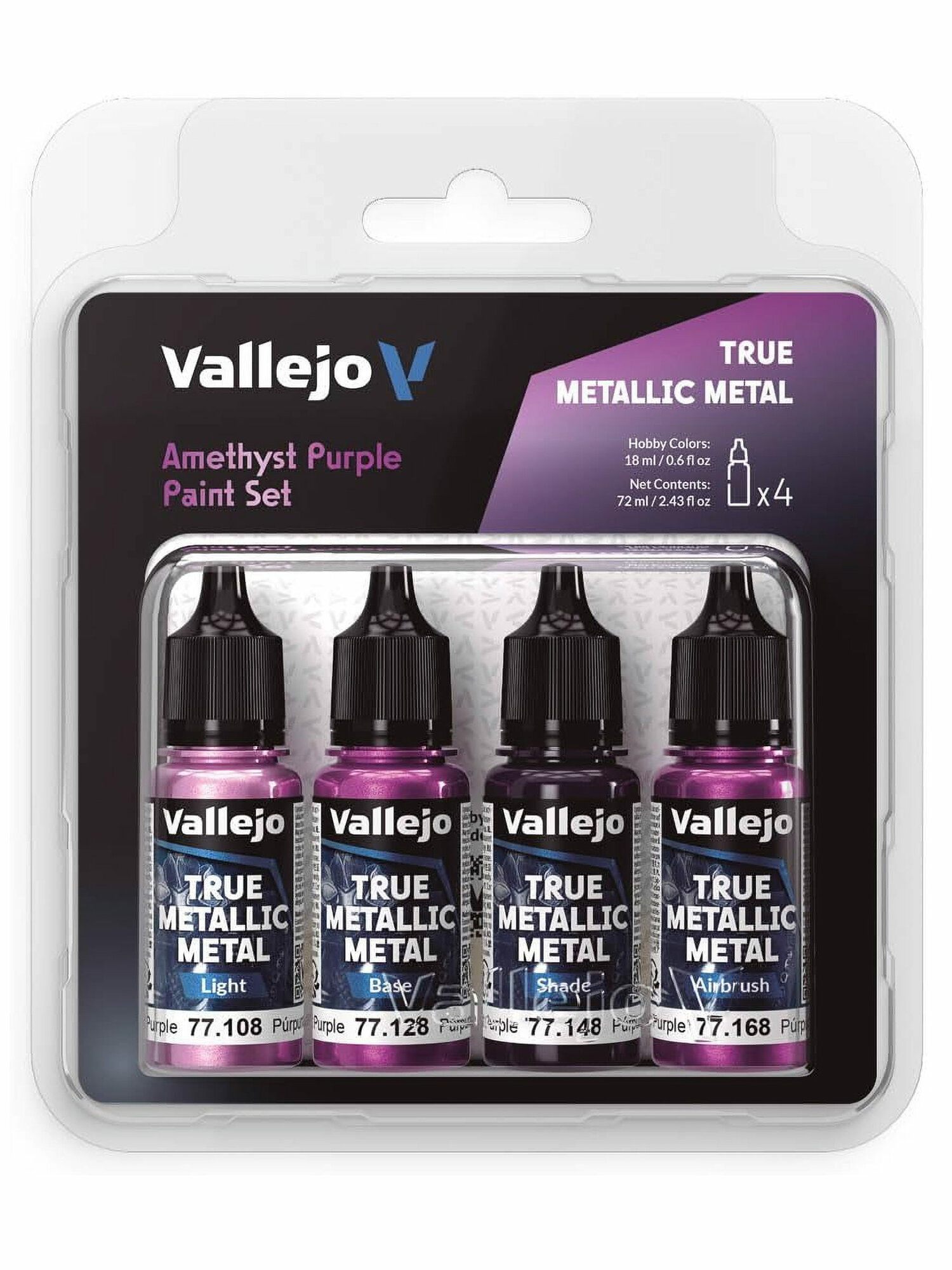 Набор акриловых красок Vallejo серии True Metallic Metal - Amethyst Purple Paint Set 77255, 4 шт по 18 мл