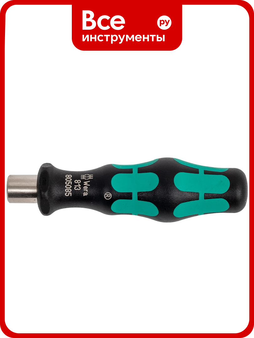 Ручка‑битодержатель WERA 813 1/4 с магнитным удержанием, прямая форма рукояти, зеленый‑черный корпус