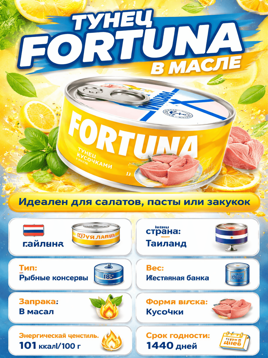 Тунец полосатый Fortuna в масле, 185г