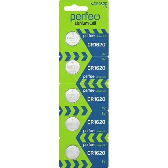 Батарейка литиевая Perfeo Lithium Cell CR1620/5BL, тип CR1620, 5шт, блистер