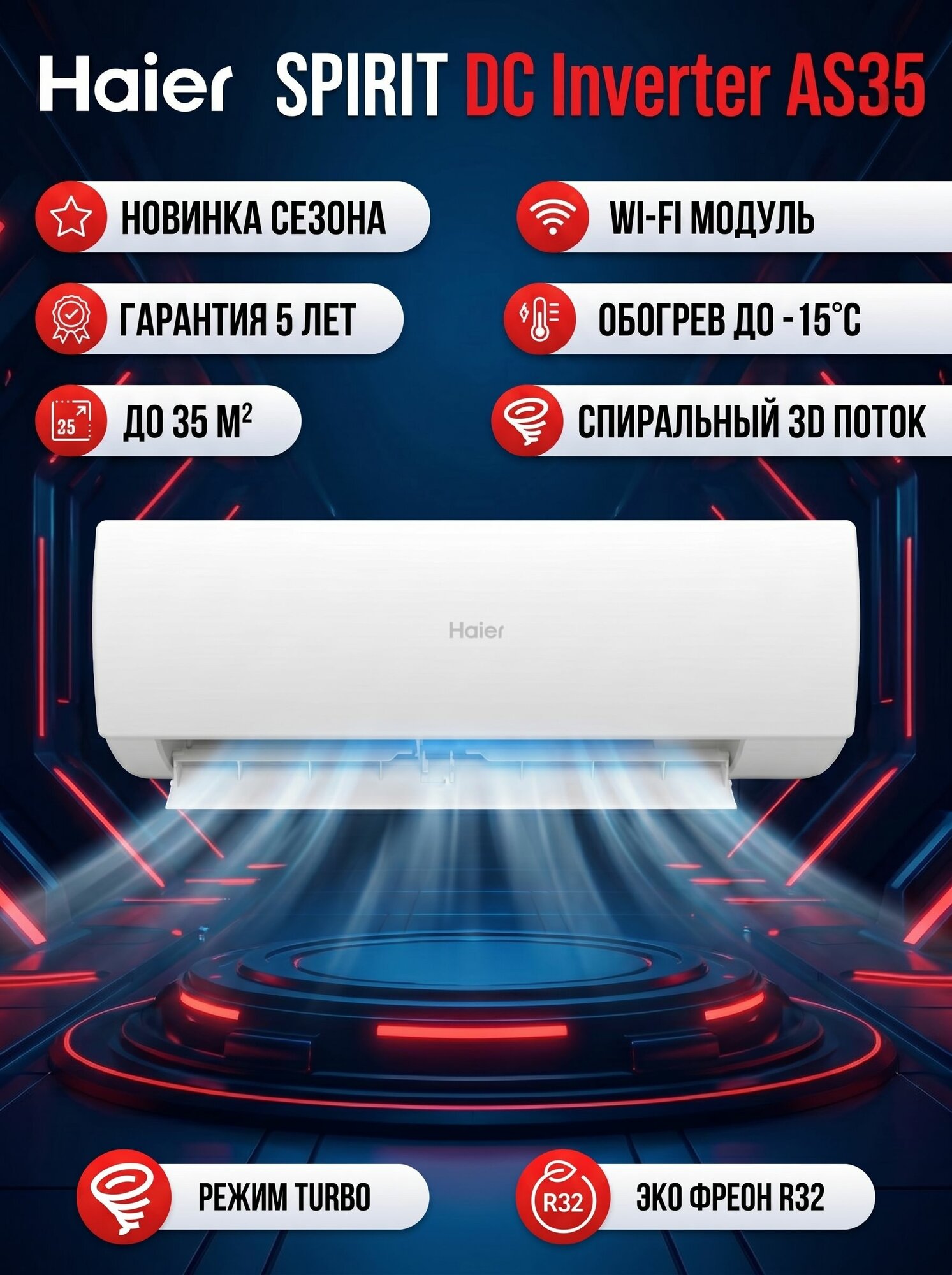Сплит-система Haier Spirit DC Inverter AS35HSL1HRA-W / 1U35HSL1FRA до 35 кв. м