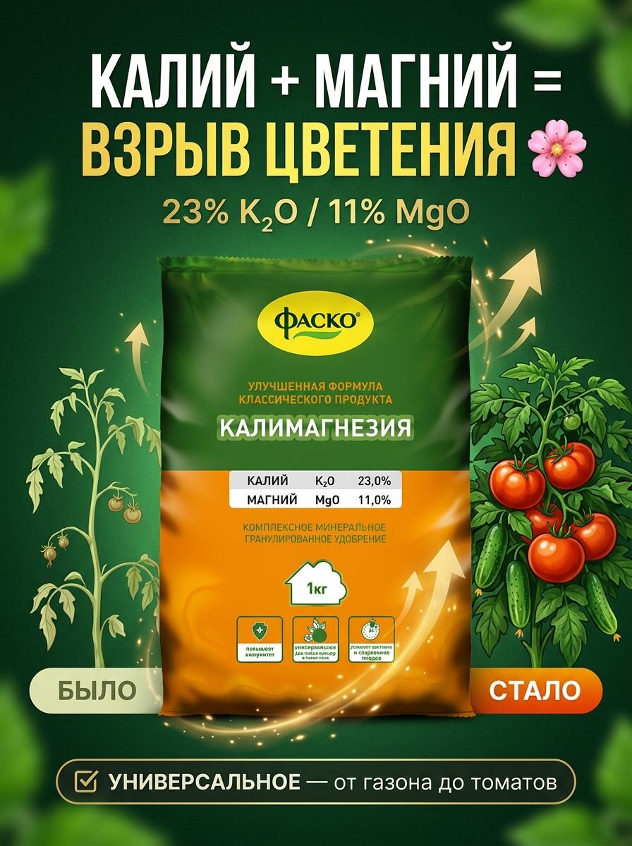 Удобрение Калимагнезия Фаско минеральное калийно-магниевое для растений гранулированное 1 кг