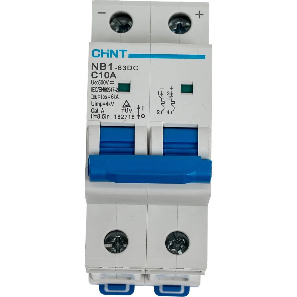 Автоматический выключатель CHINT модульный 2п C 10А 6кА NB1-63DC 500В DC (R) 182718