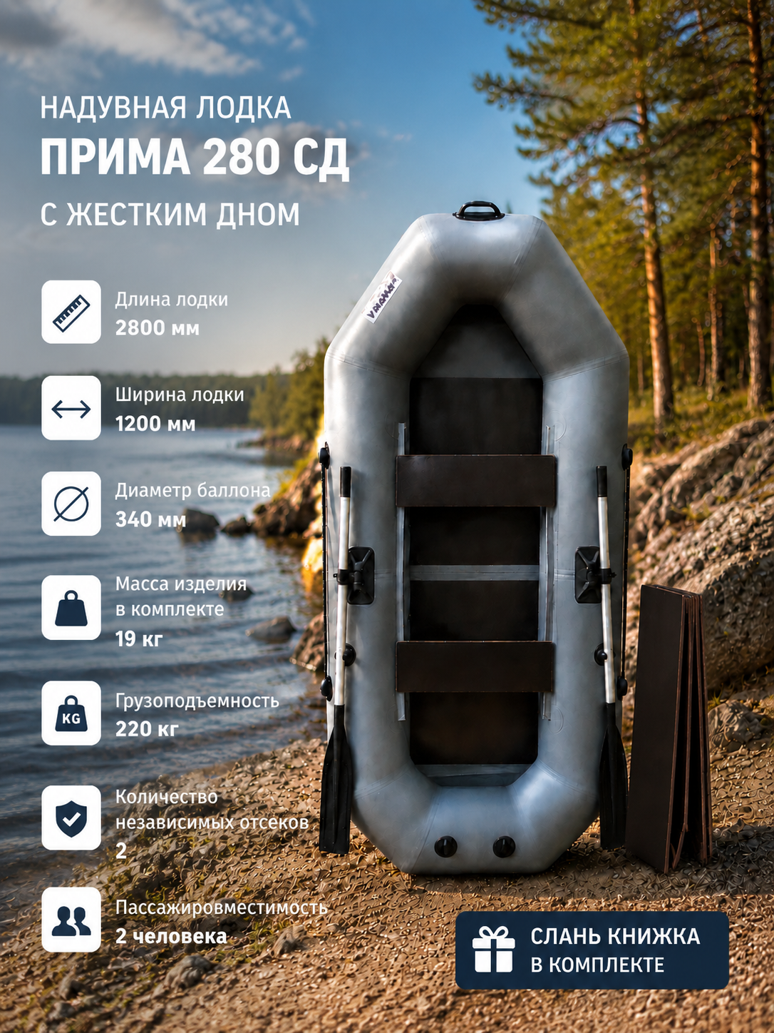 Надувная лодка Прима 280 СД с жестким дном