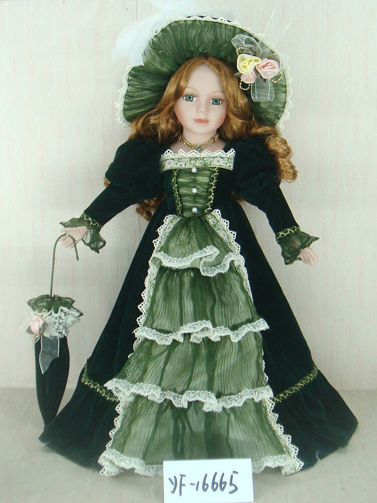 Кукла Polly Dolls "Генриетта", фарфор, высота 42см, тематика персонажи, цвет зеленый/черный