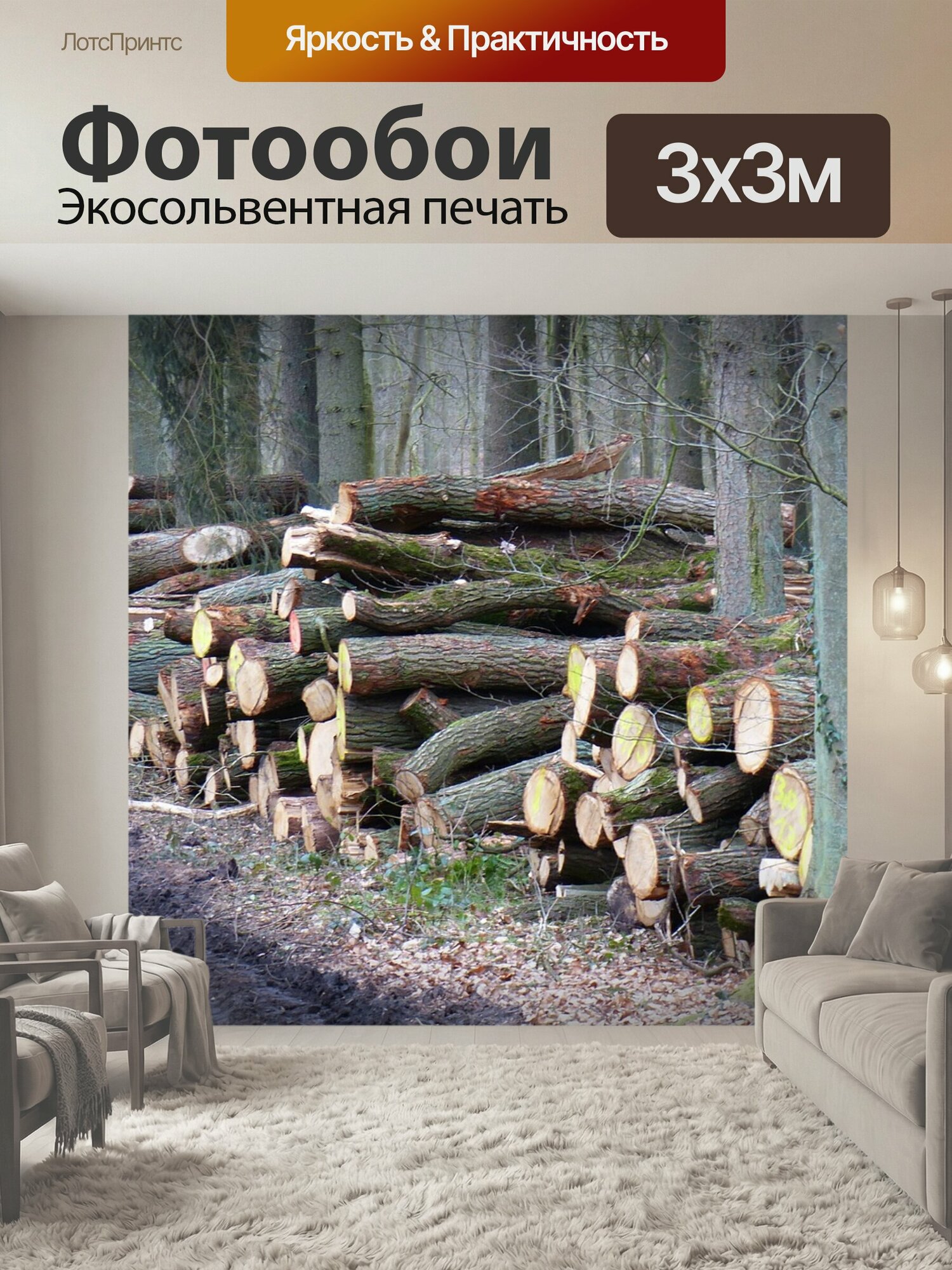 Фотообои "Древесина, лесное хозяйство, ствол дерева" 300x300 см. экосольвентная печать
