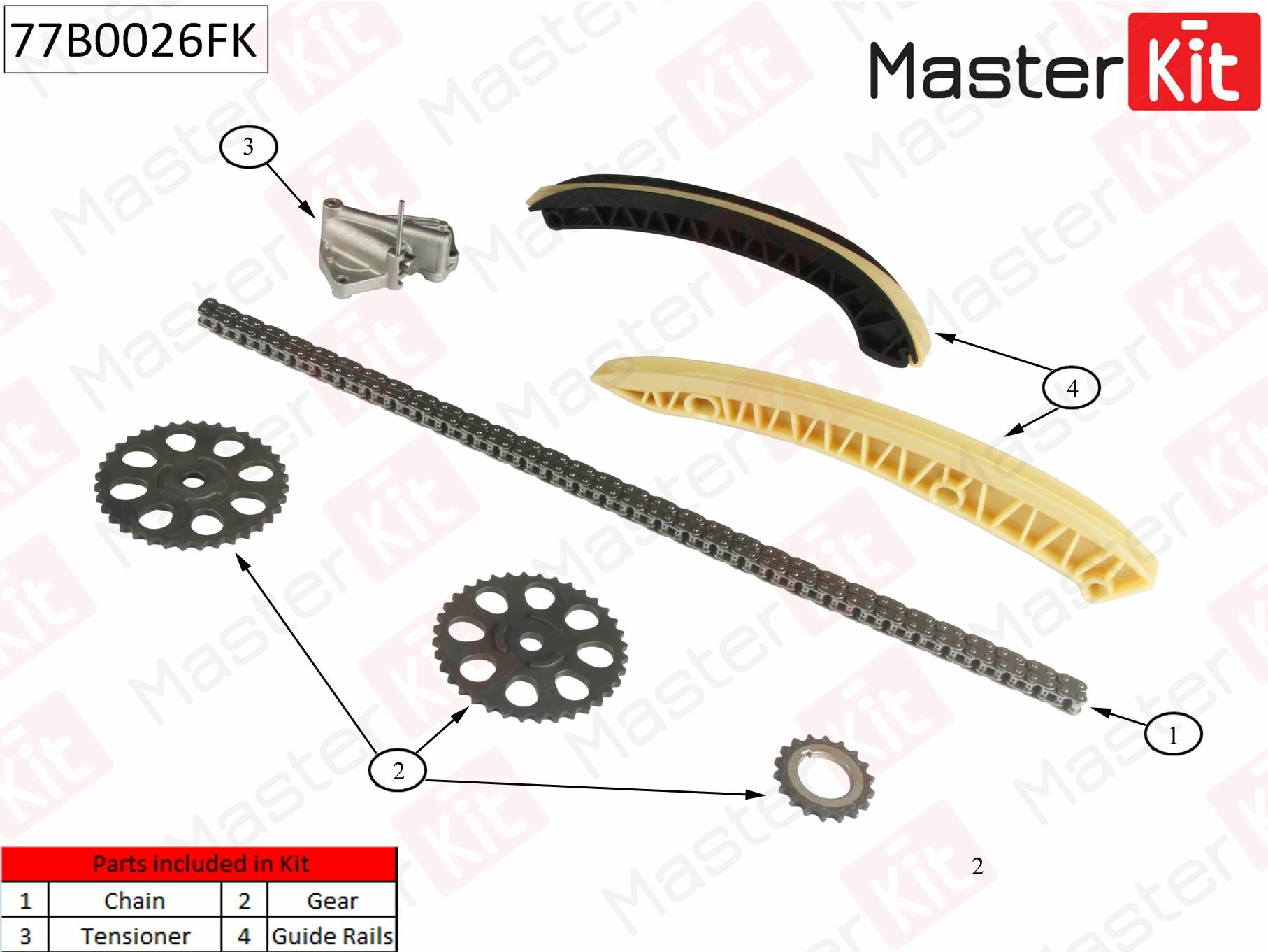 Комплект цепи ГРМ Skoda Fabia Volkswagen Polo 1.2i 12V 05- MASTERKIT 77B0026FK