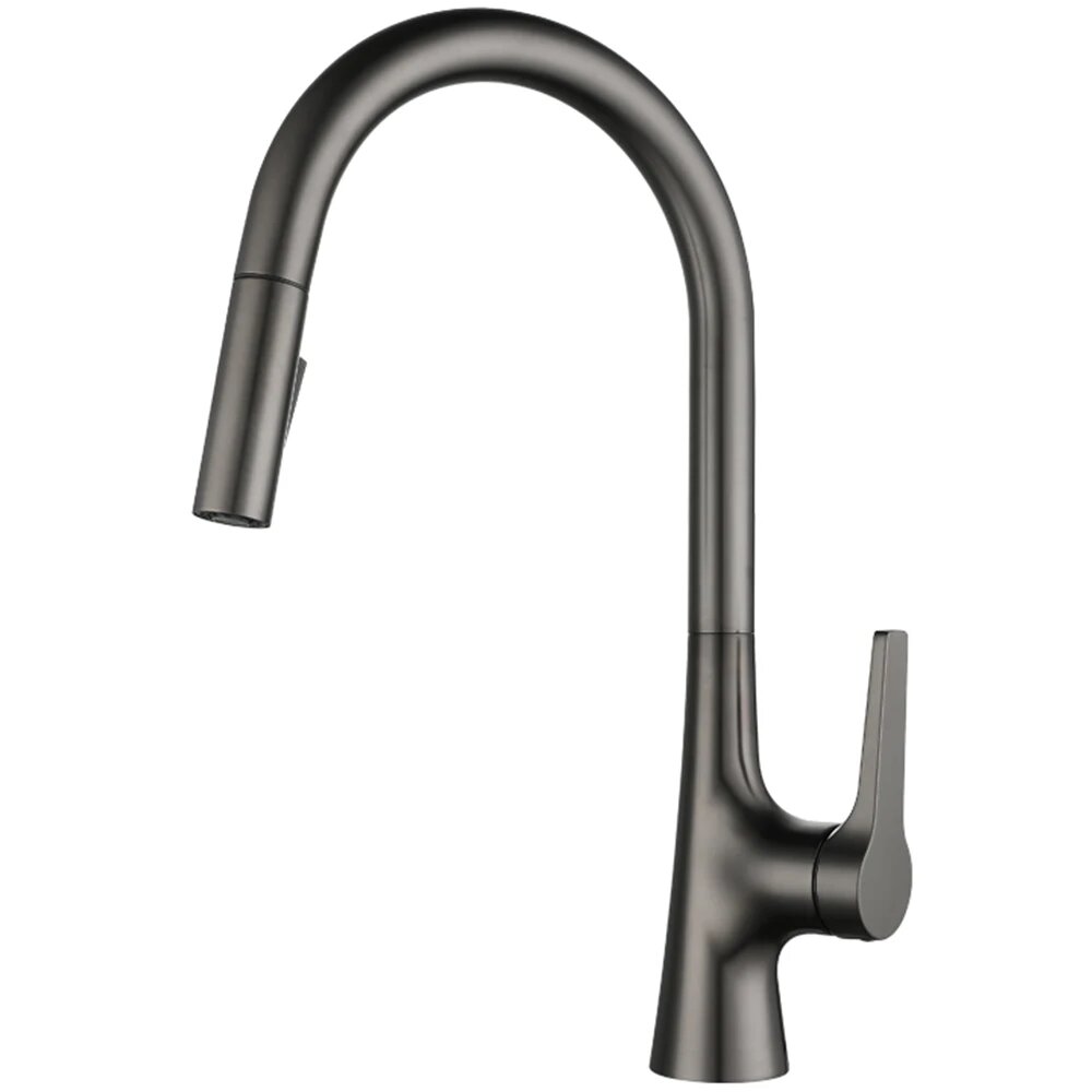 Кран для кухни Smesiteli Gun Gray Brass Single Hole Deck Mounted 360 Degree Rotation Kitchen Pull Out Brass Faucet с горячей и холодной водой, монтируемый на раковину
