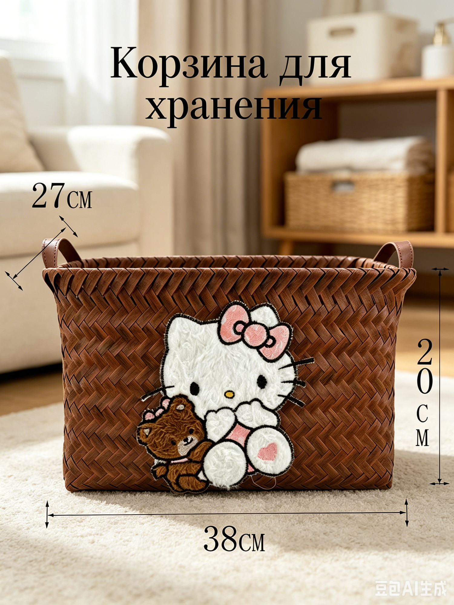 Корзина для хранения длина 38 см, ширина 27 см, высота 20 см.