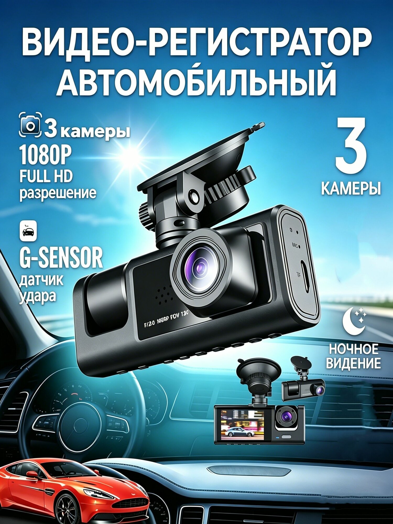 Видеорегистратор 3-в-1: Full HD камера + кабина с ночным видением и режимом парковки