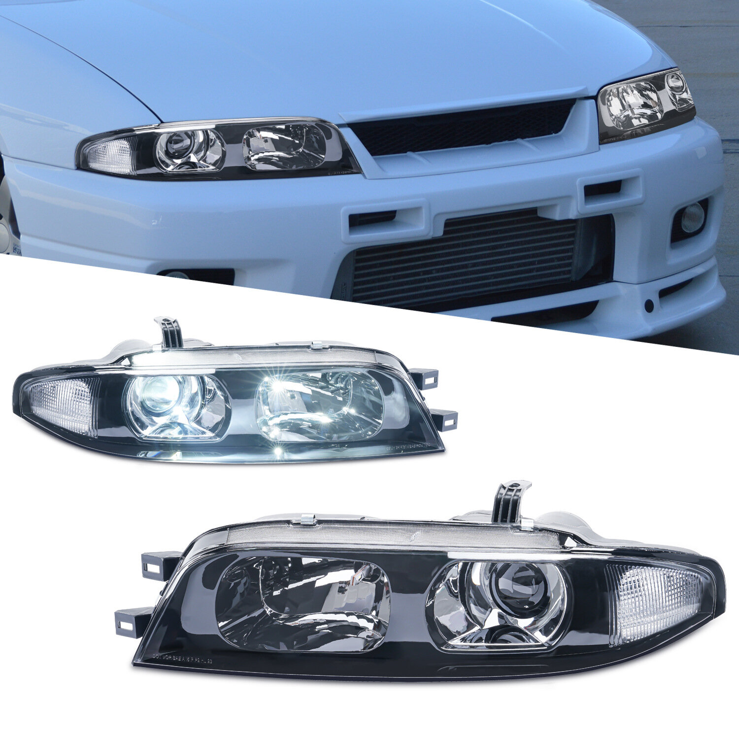 Пара светодиодных передних фар Nissan Skyline R33 GTR, комплект левая + правая