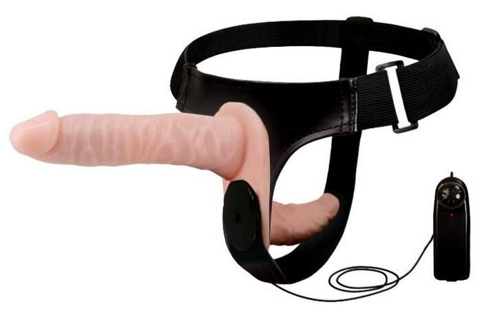 Baile Double Heads Strap-on Страпон женский двойной на ремешках, с вибрацией телесный