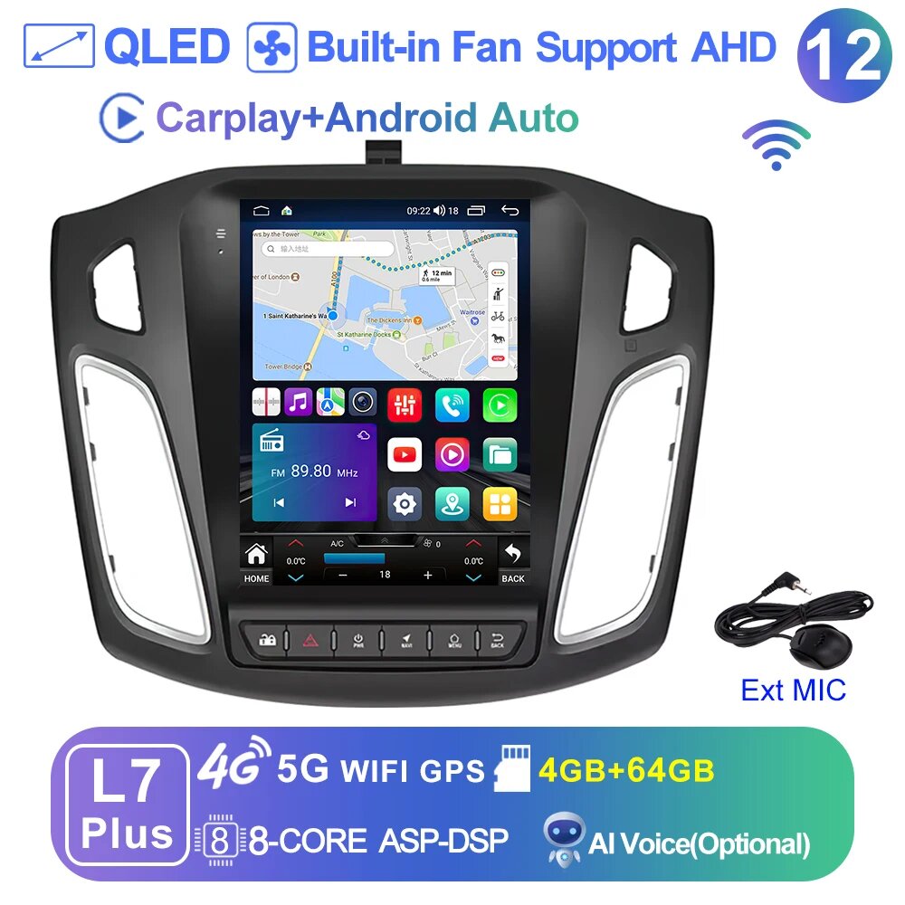 Android автомагнитола 12" для Ford Focus 3 Carplay GPS