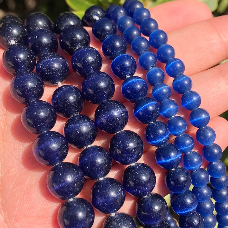 Бусины JILKOL кошачий глаз белый розовый 4-12 мм Темно-синий, 4mm 91pc, dark blue