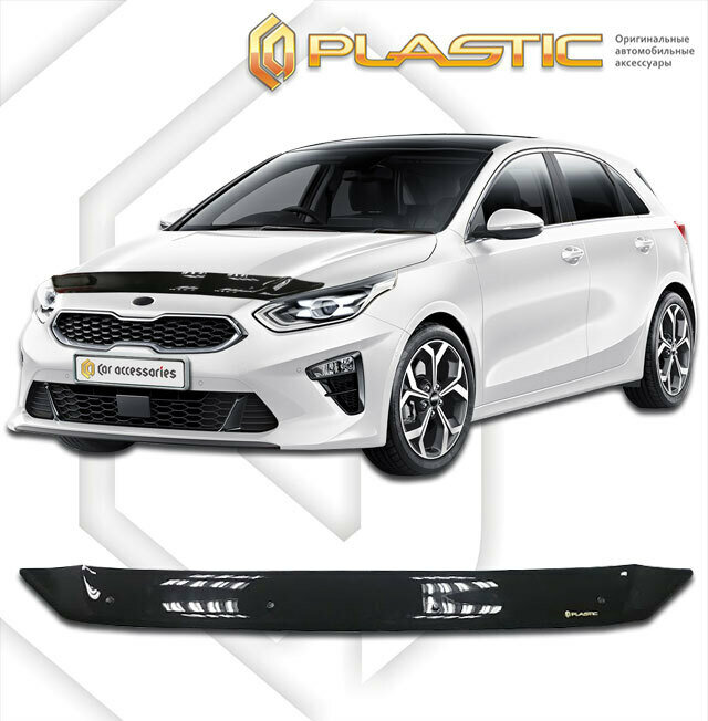 Дефлектор капота Kia Ceed хетчбэк 2018 - 2024 Черный глянцевый СА Пластик