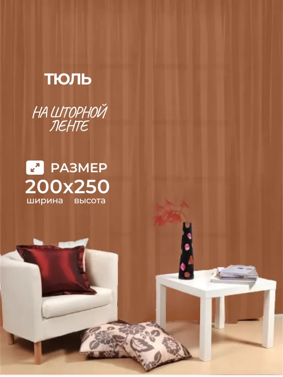 Тюль Камея Моно, вуаль, полупрозрачная, крепление на ленте, 200x250 см