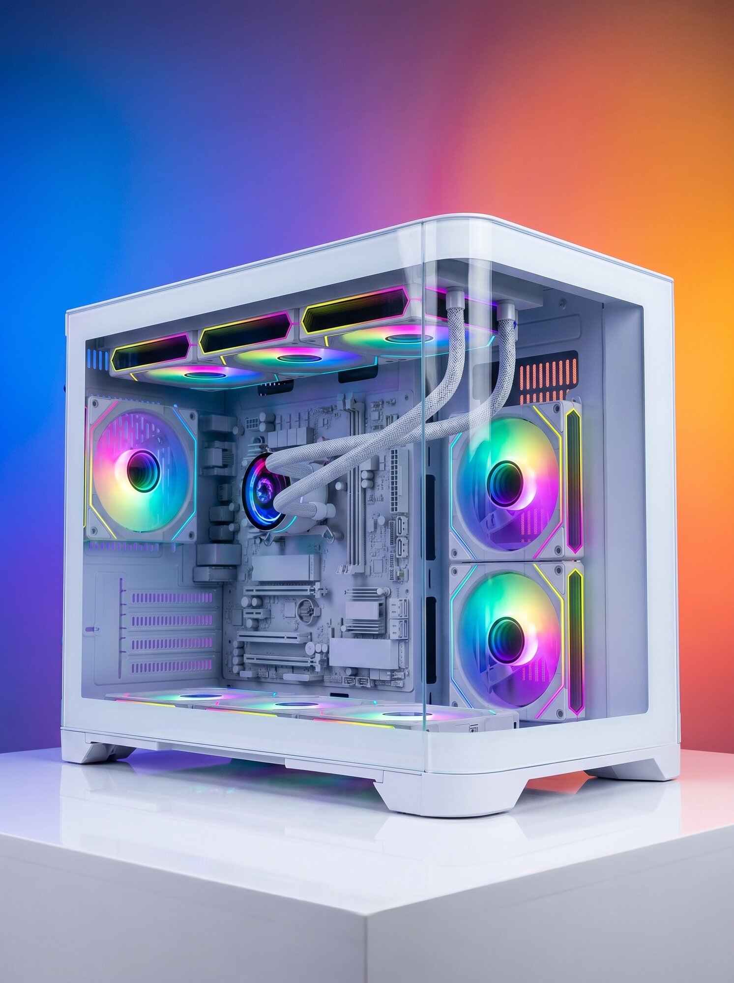 Корпус для ПК GAMEMAX HYPE-M White аквариум Мicro-Tower, Мicro-АТХ, закаленное стекло 3*120мм ARGB, контроллер, без БП