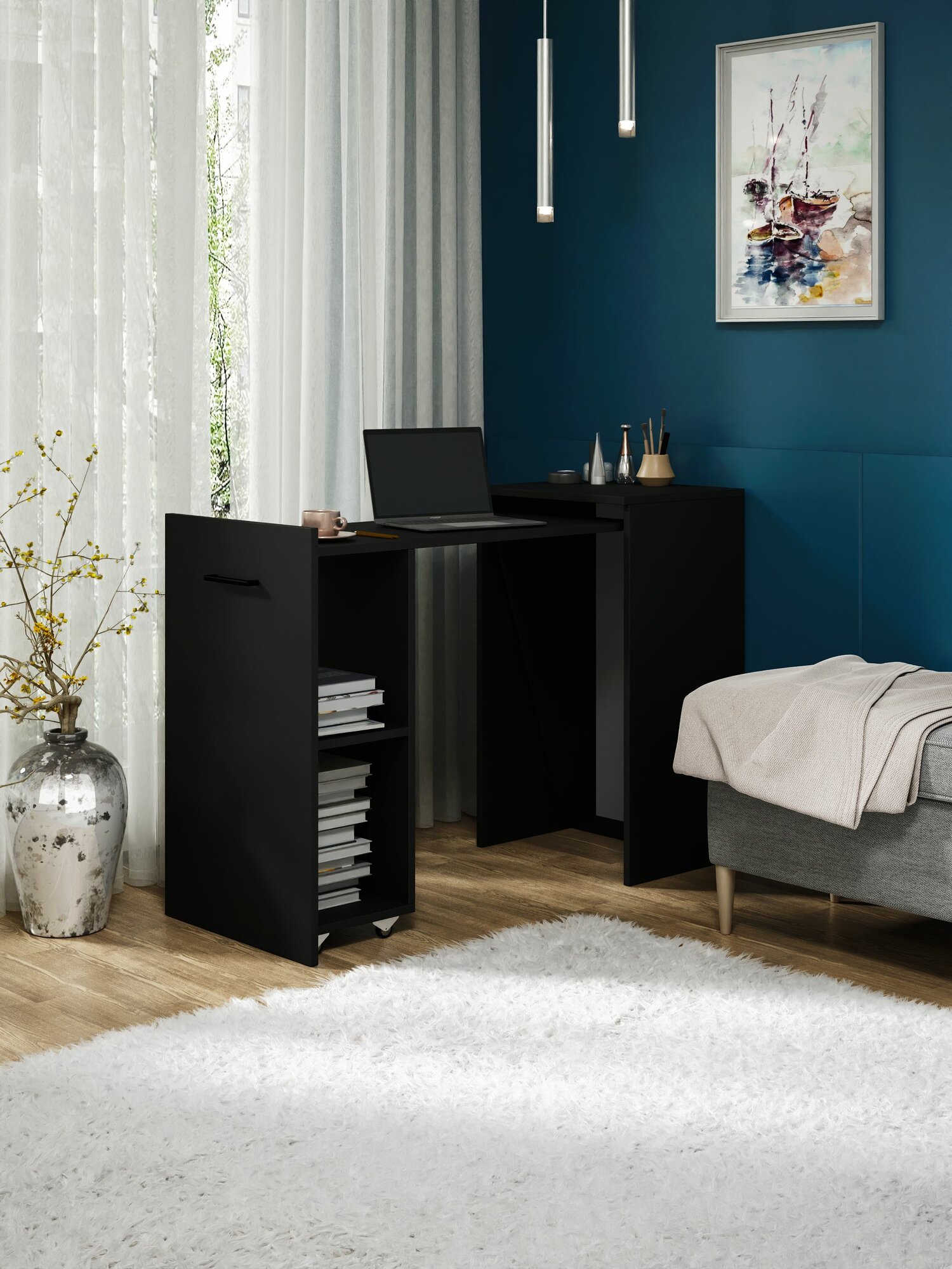 Стол складной Витто-9300 черный, с полками
