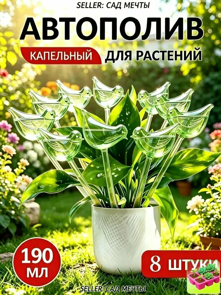 Кашпо с автополивом 6.5 см, 8 шт, цвет светло-зеленый
