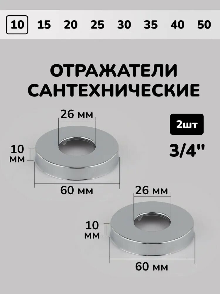 Отражатель для смесителя и полотенцесушителя сантехнический хром круглый глубокий 3/4, 2шт.