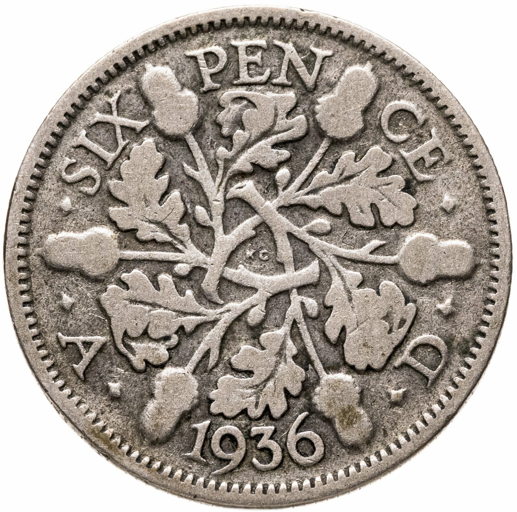 Великобритания 6 пенсов pence 1936, Серебро 500, в сохранности VF