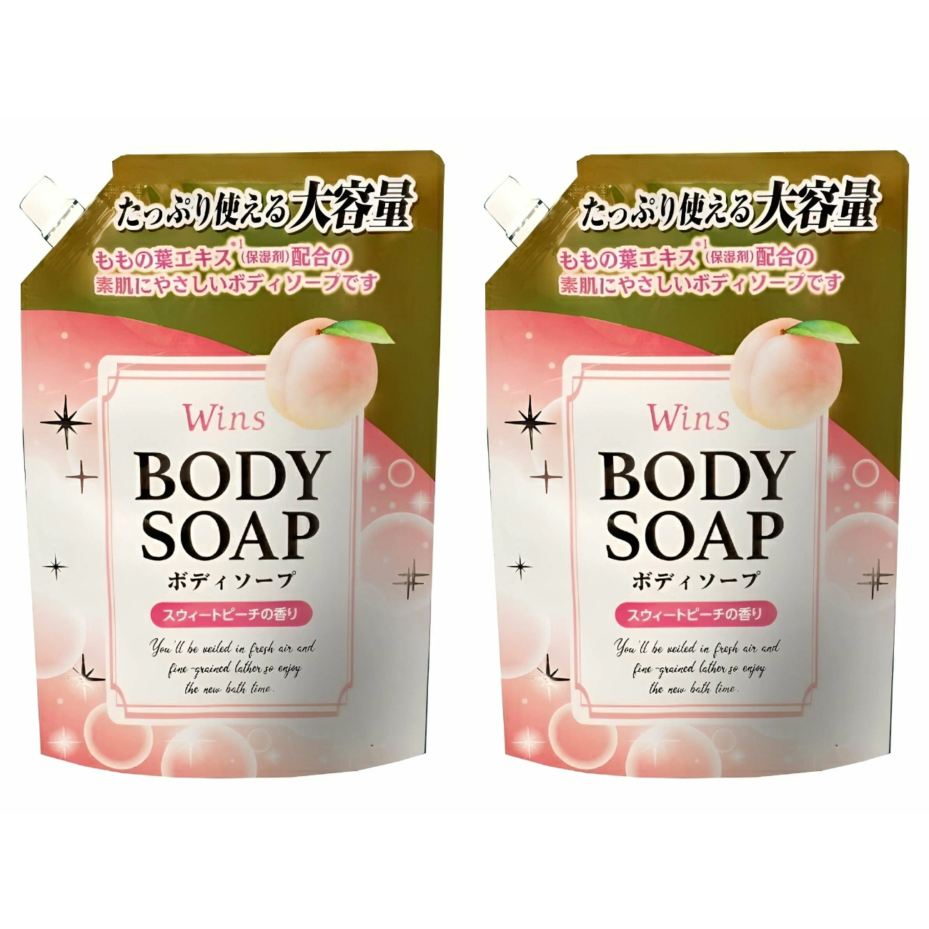 Крем-мыло Nihon для тела Wins Body Soap Peach, с экстрактом листьев персика и богатым ароматом, 900г, 2шт