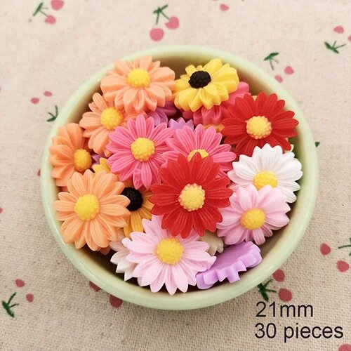Кабошоны из смолы "Fresh Garden", цветочный набор, 5 размеров 21 mm 30 pieces
