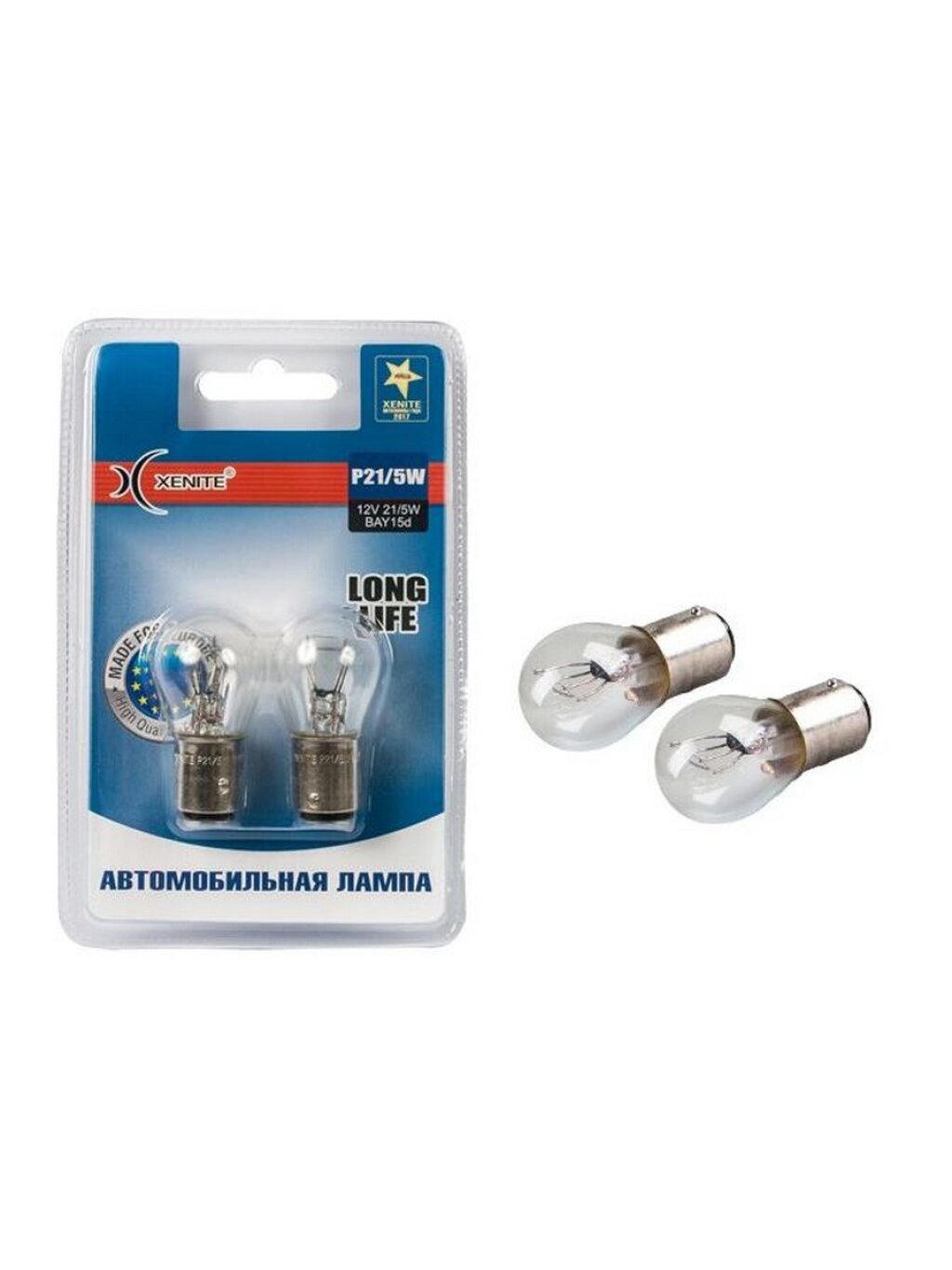Лампа подсветки Xenite Long Life 1007112 P21W 12V 5W 3200 LONG LIFE, 2