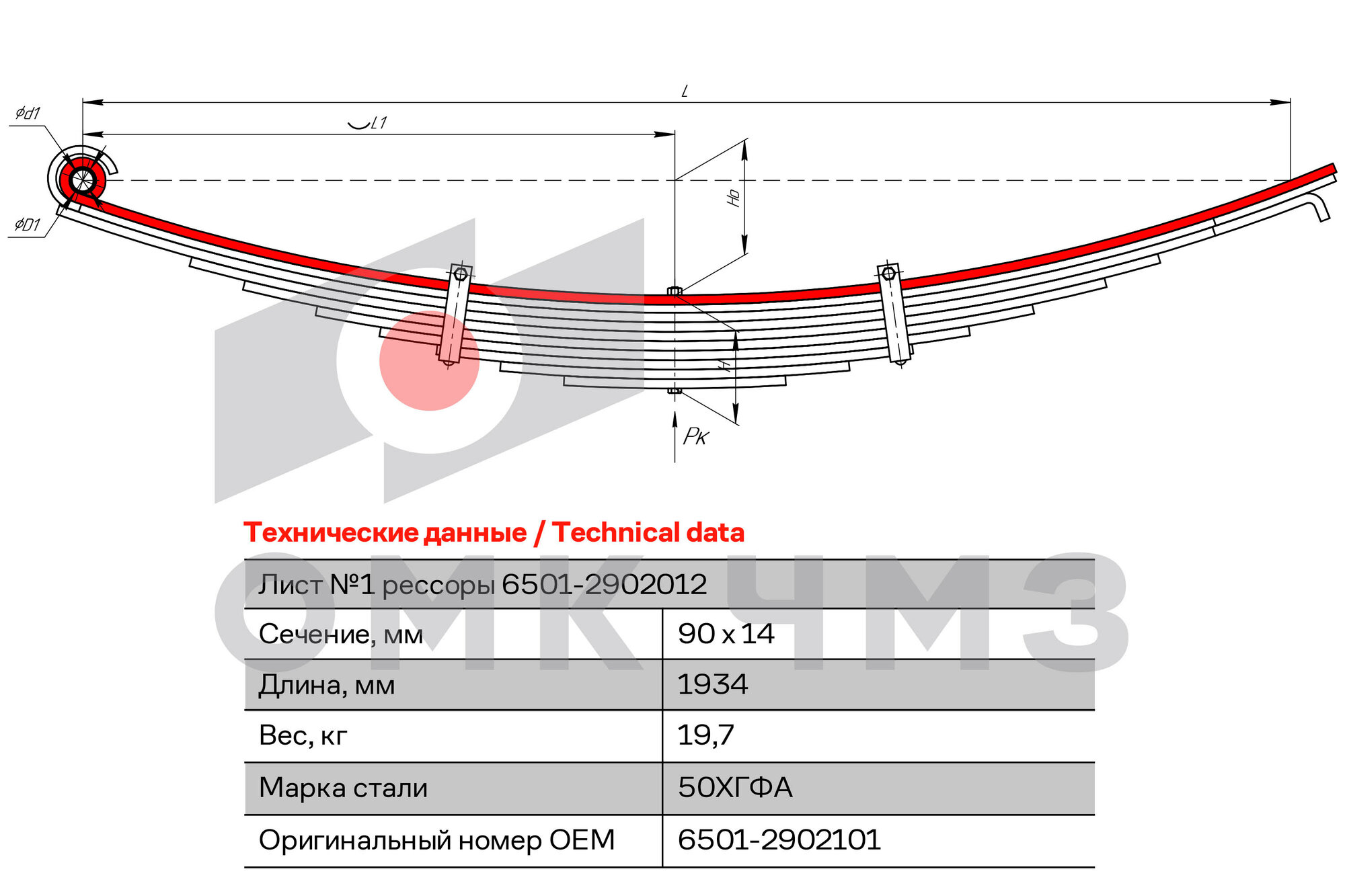 Лист №1 Рессора передняя для МАЗ 6501, 530905 10 листов