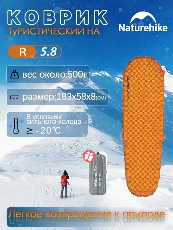 Коврик туристический надувной Naturehike R-value 5.8