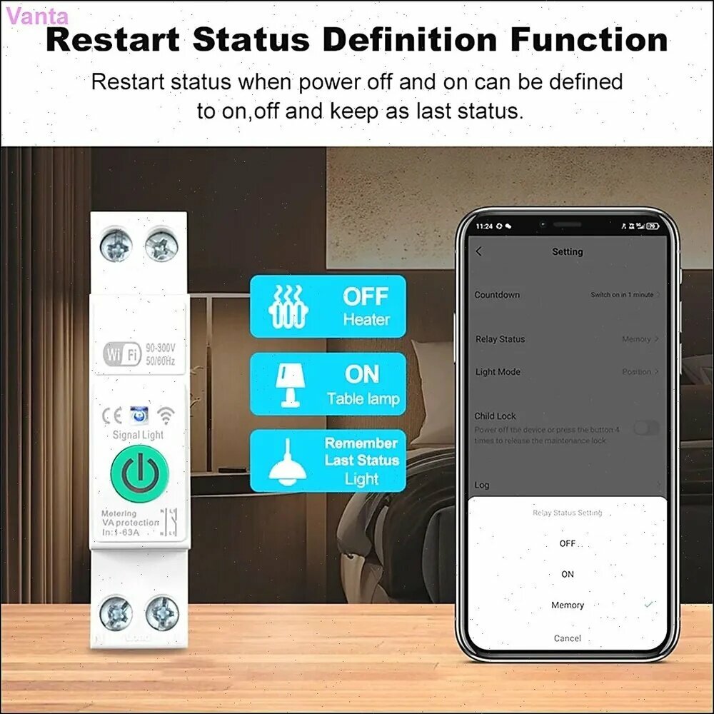 Tuya WiFi Интеллектуальный Автоматический Выключатель 1P+N 63A Переключатель На Din-Рейку