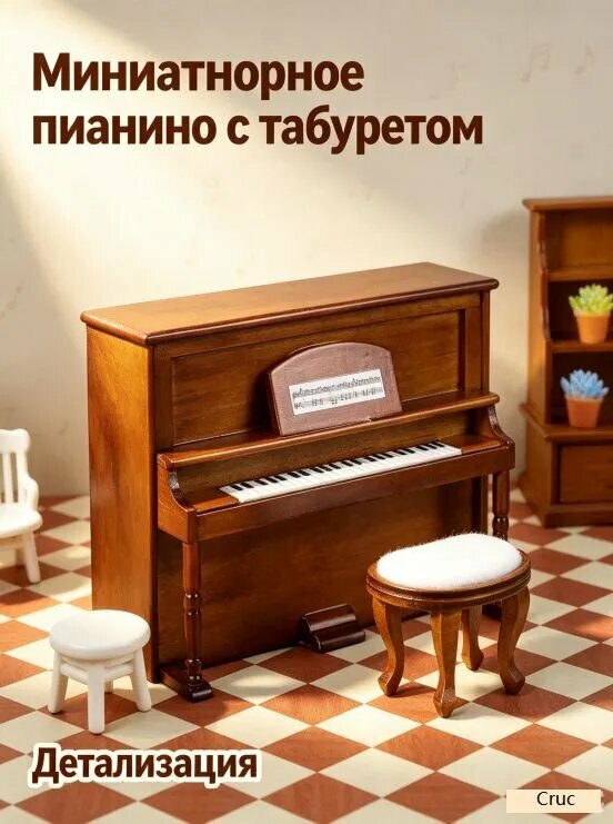 Модель миниатюрного пианино, статуэтка, мебель для кукольного дома, маленькие миниатюры, музыкальный инструмент 13.00X10.30X5.50CM
