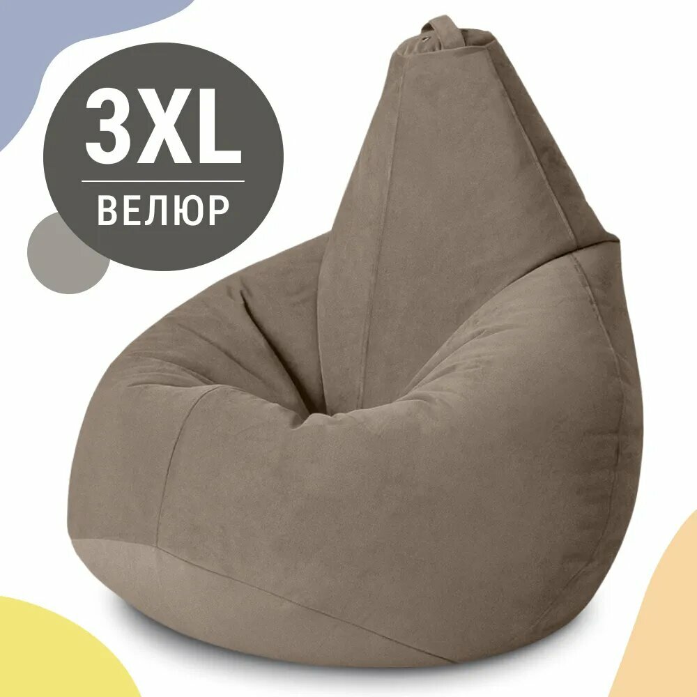 MyPuff Кресло-мешок Груша, Велюр натуральный, Размер XXXXL, бежевый, кремовый