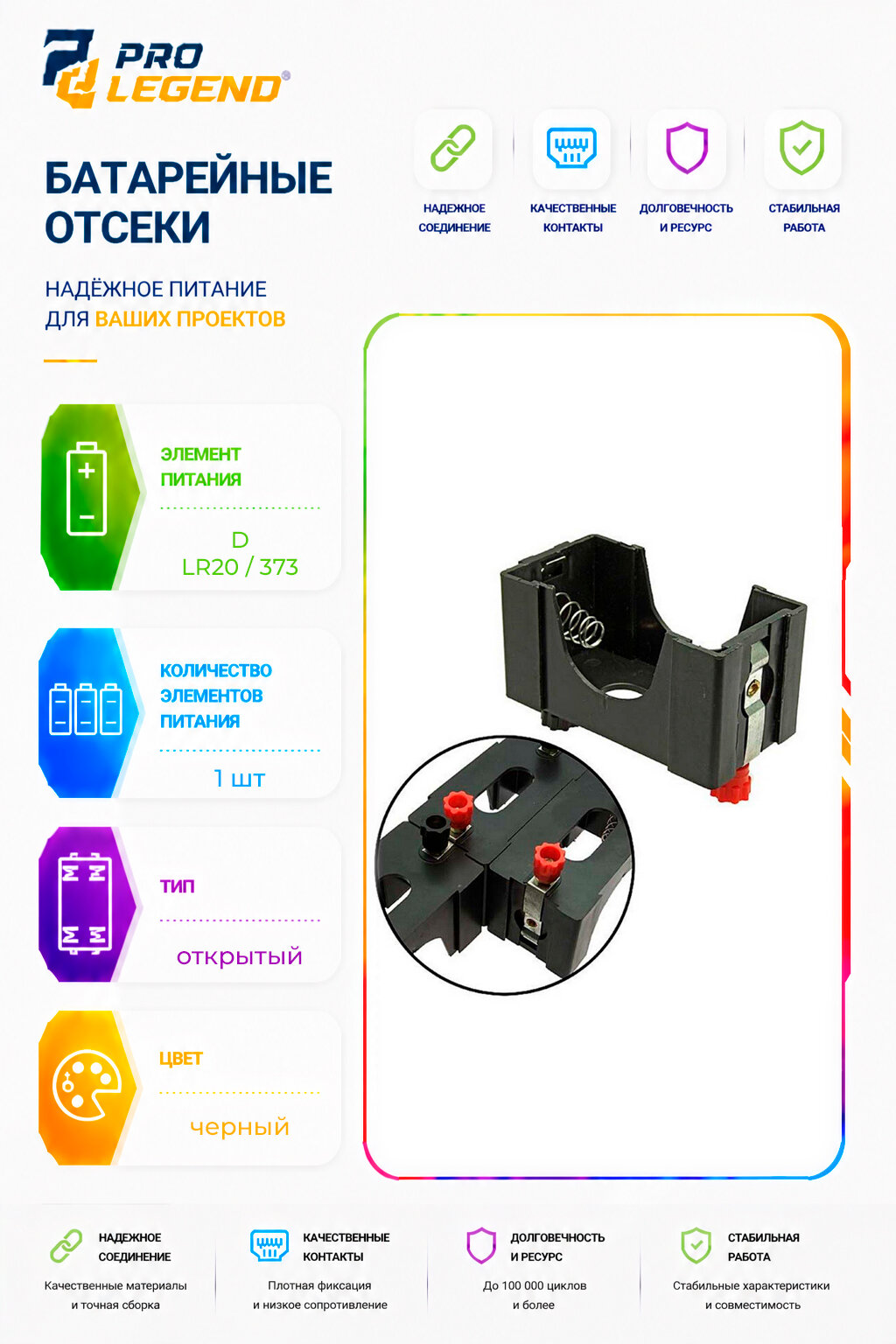 Батарейный отсек BH-04010B D, открытый