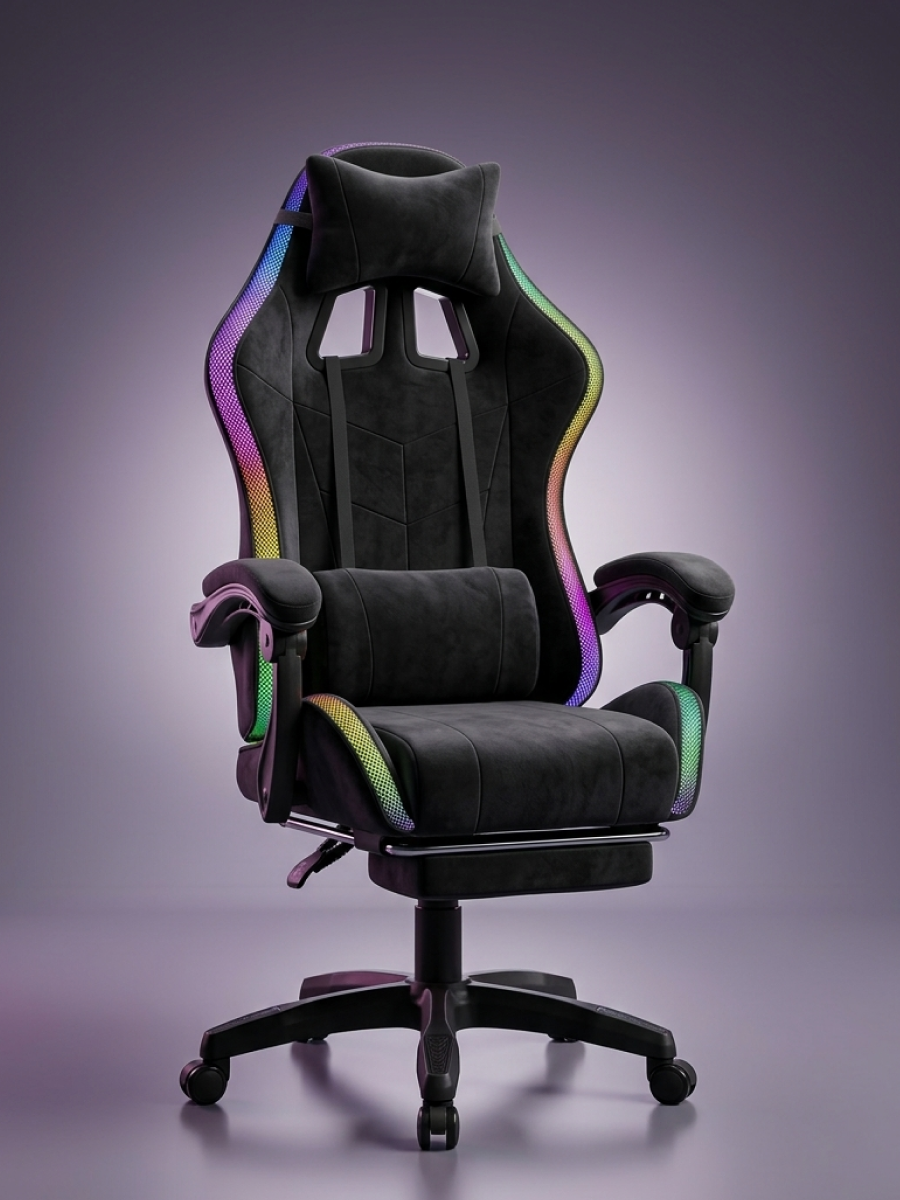 Игровое компьютерное кресло Jiqiao с RGB подсветкой, динамиками, массажером и подставкой для ног
