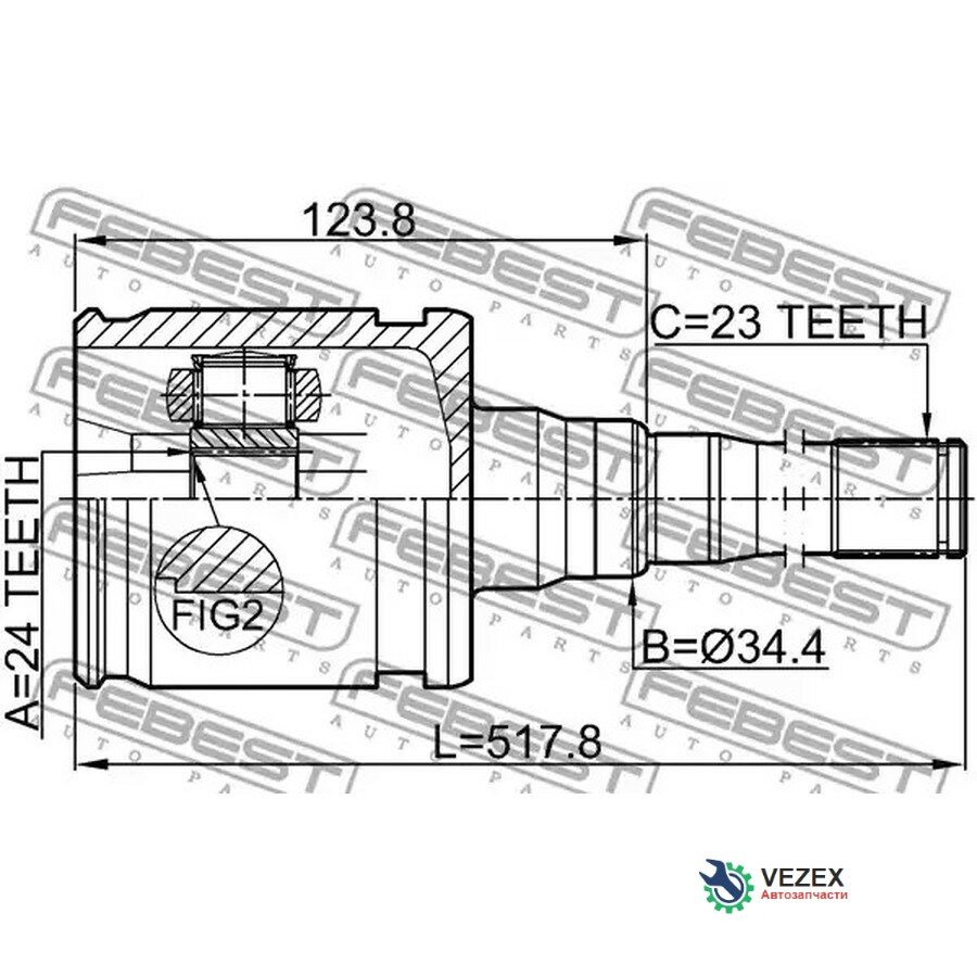 FEBEST 0111-GSU40RH ШРУС внутр правый TOYOTA HIGHLANDER ASU40/GSU4# 2007-2013 0111-GSU40RH