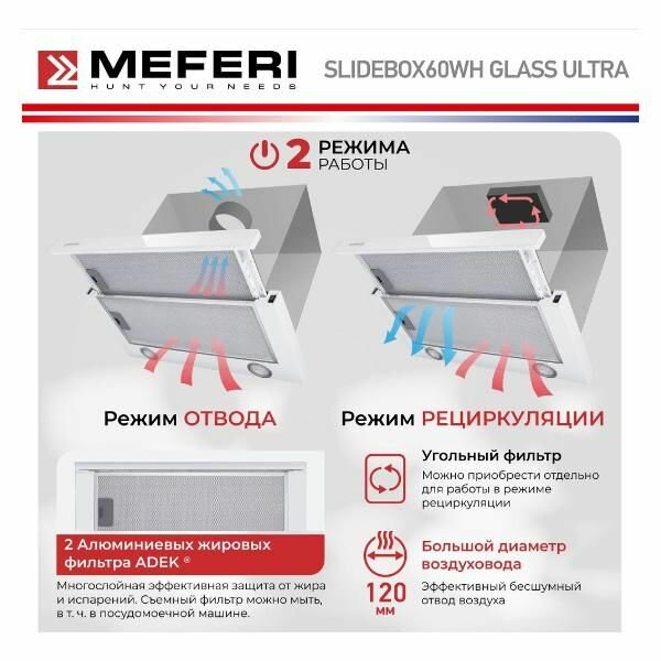 Вытяжка MEFERI SLIDEBOX60WH GLASS ULTRA