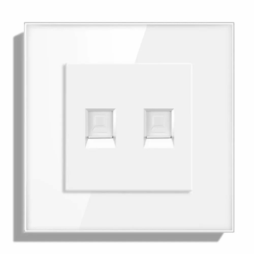 Розетка 1 колонна 86x86 мм, 2 RJ-45, стеклянная рамка, цвет: белый