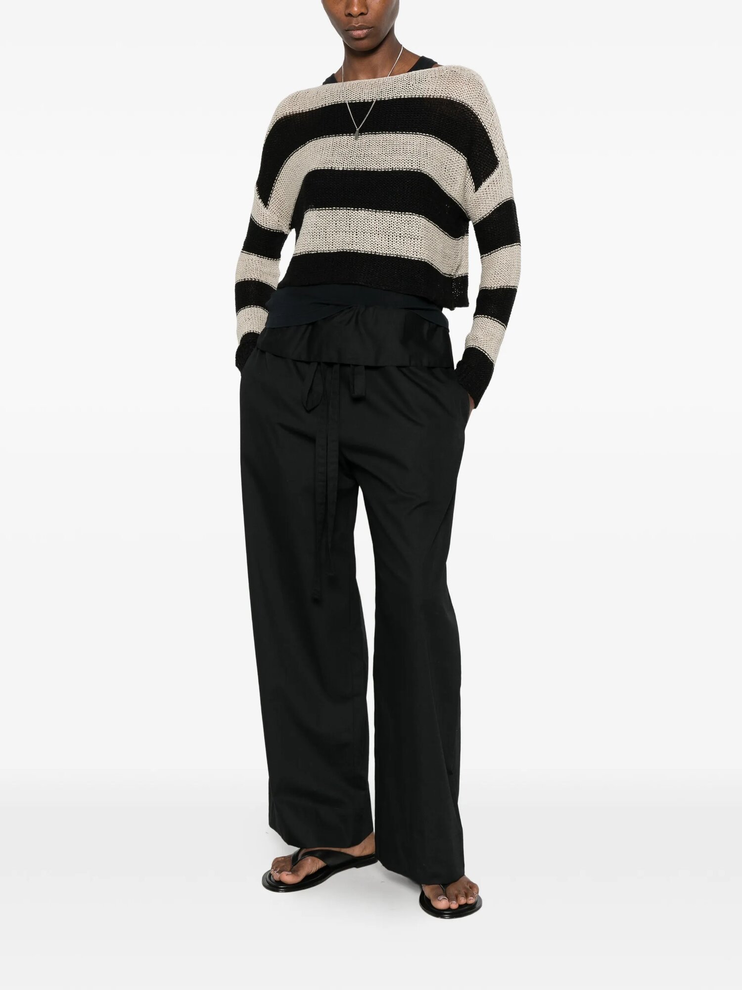 Свитер Enza Costa Stripe-pattern bateau-neck sweater, размер 46, , black/black — фото 1