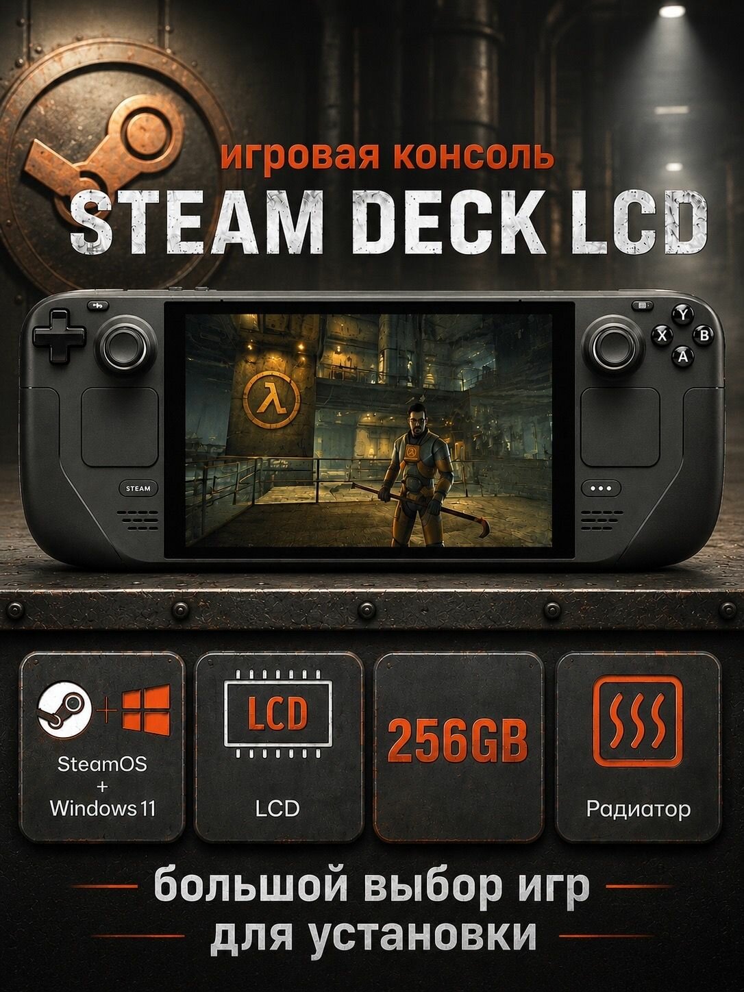 Игровая приставка Valve Steam Deck LCD (DualBoot: Windows 11 + SteamOs) 256 ГБ (апгрейд) SSD с дополнительным радиатором SSD