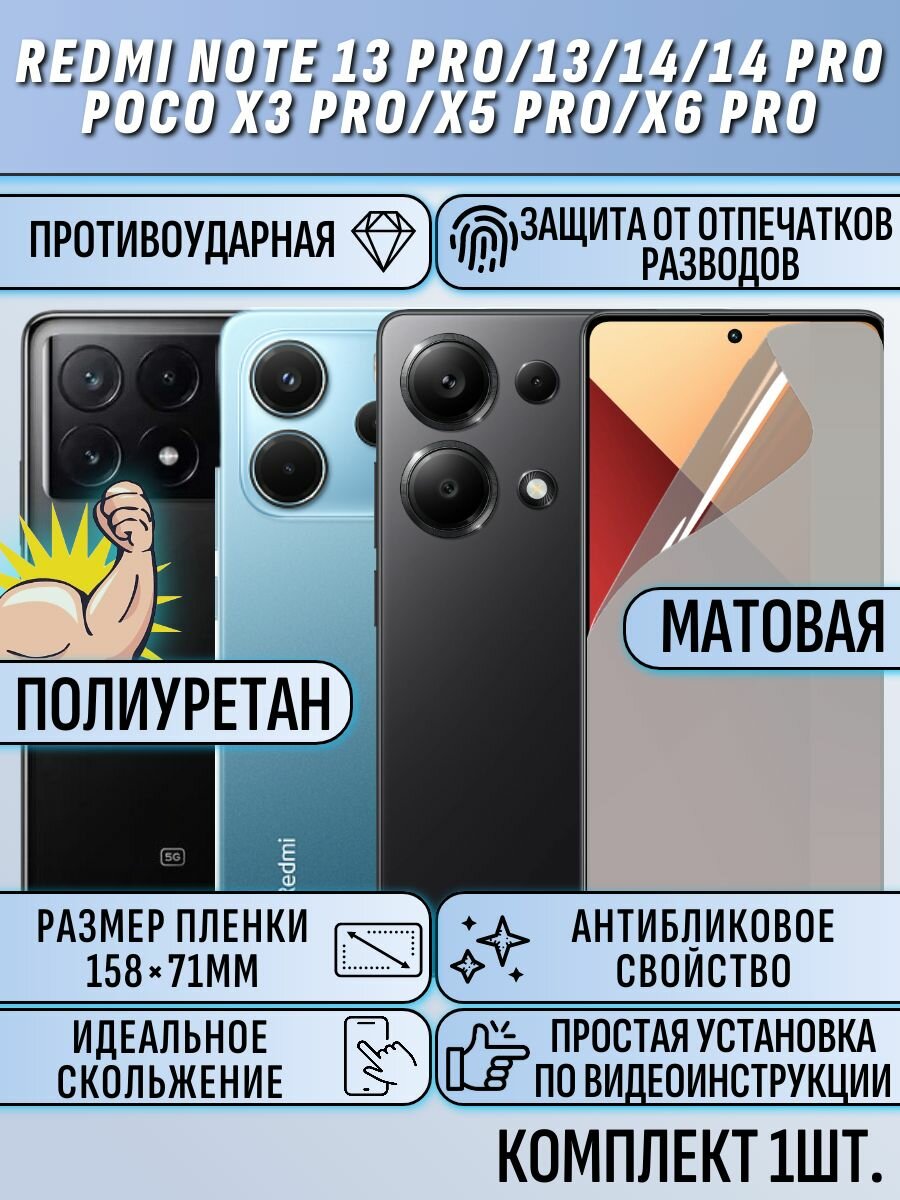 Гидрогелевая пленка xiaomi redmi note 13 pro plus 5g / 13 pro / 13 / 14S сяоми редми нот 13 про плюс 5G / 13 про / 13 / 14s / 13 про / 13 / 14s / Матовая