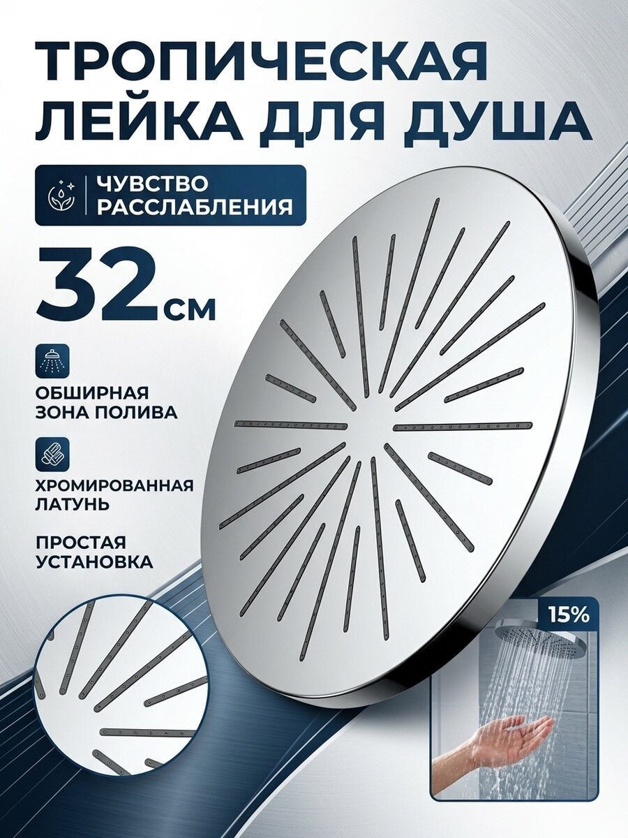 Тропическая лейка круглая из латуни от бренда Ganzer GZ18430 хром
