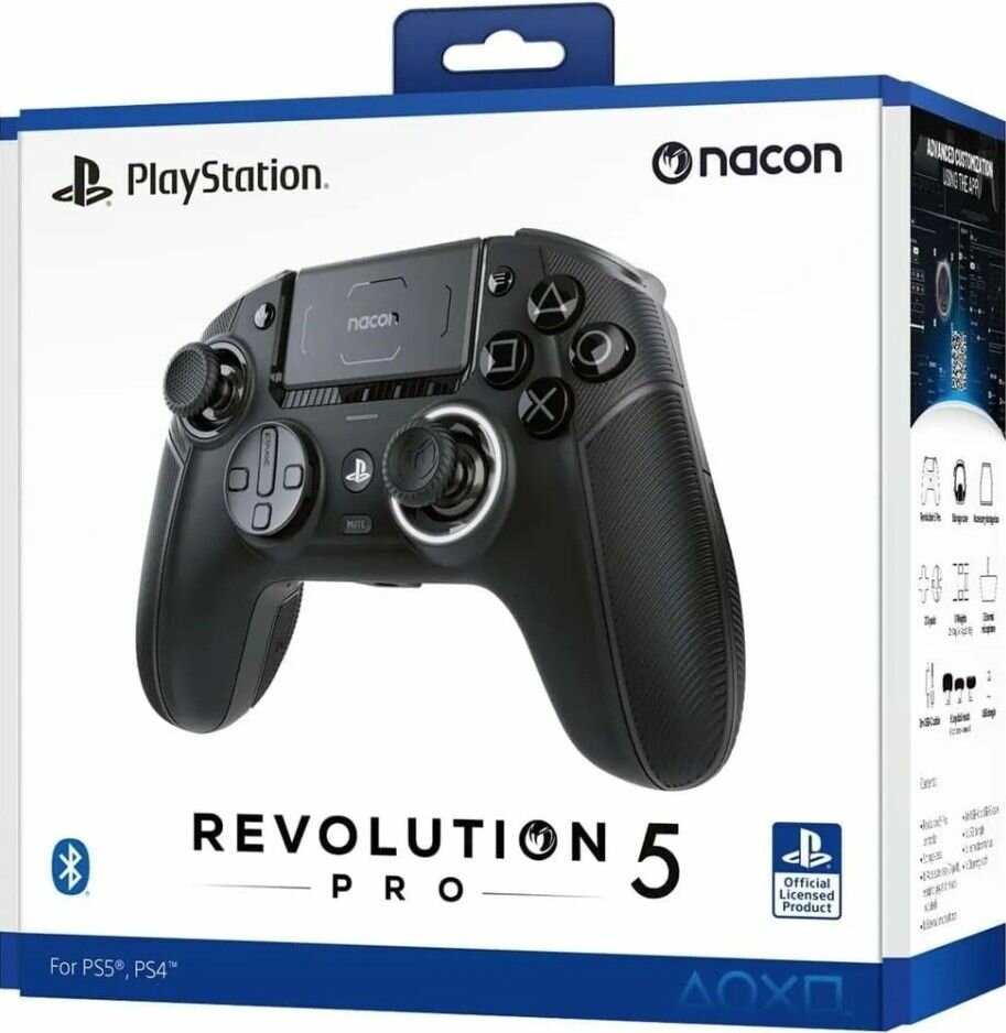 Геймпад Игровой геймпад Nacon Revolution 5 Pro черный для PS4, PS5, PC, Bluetooth, Проводной, черный