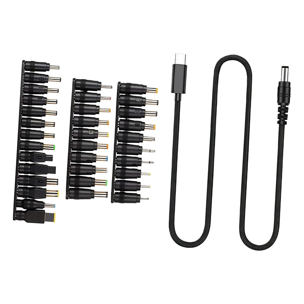 Кабель питания DC5.5x2.1 мм к USB Type C 100 Вт/ мин для Быстрой Зарядки ноутбуков с Интеллектуальным Чипом и несколькими Адаптерами